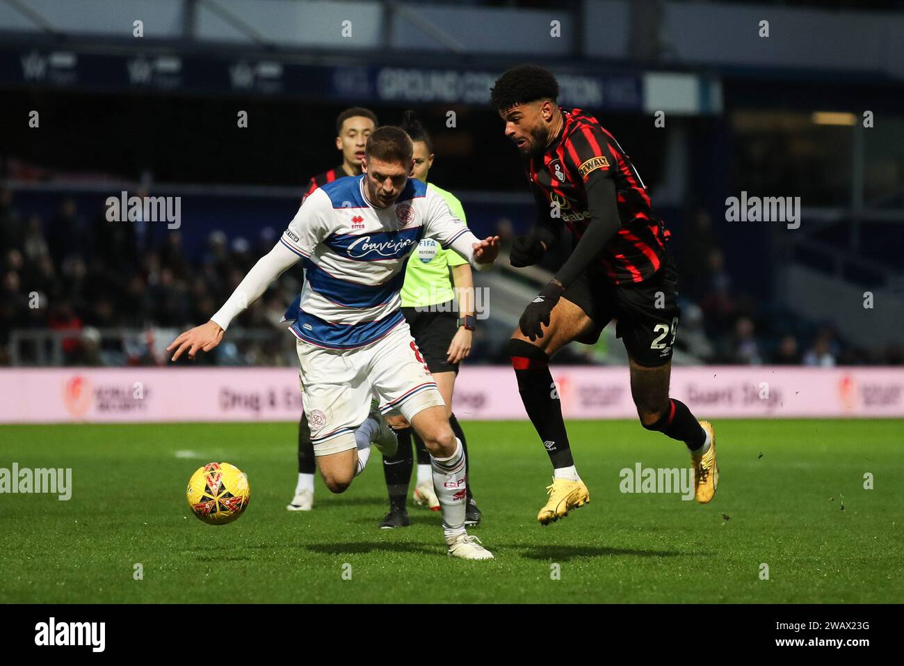 London, UK. 06th Jan, 2024. Philip Billing of Bournemouth is challenged ...