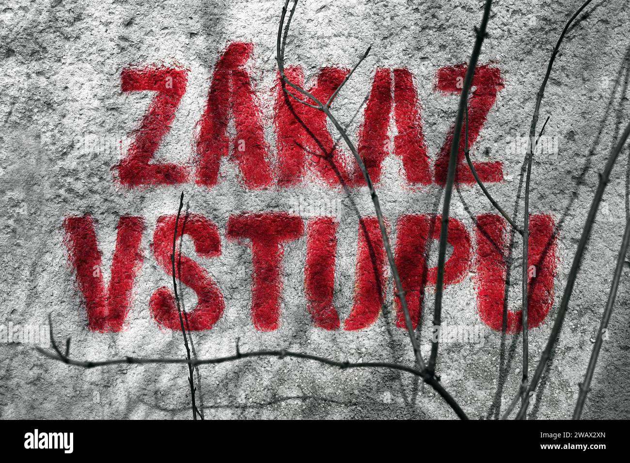 No entry sign in Slovak language, painted with with red letters on ...