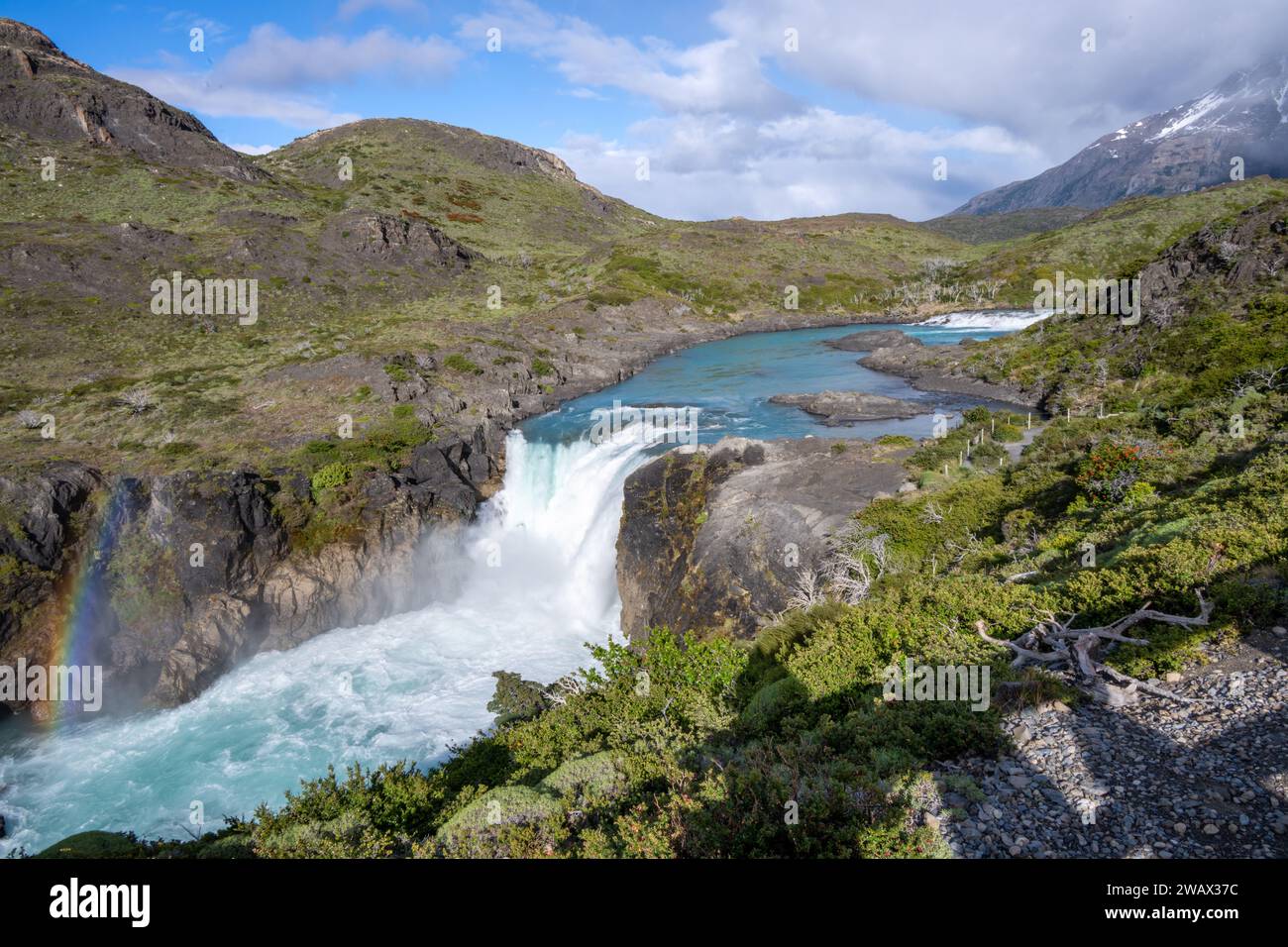 Rio Paine Cascade in Torres del Paine National Park, Chile Stock Photo ...