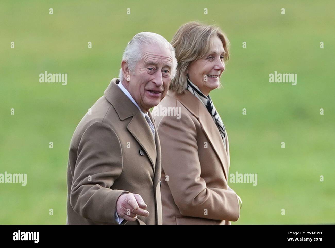 King Charles III arrives to attend a Sunday church service at St Mary ...