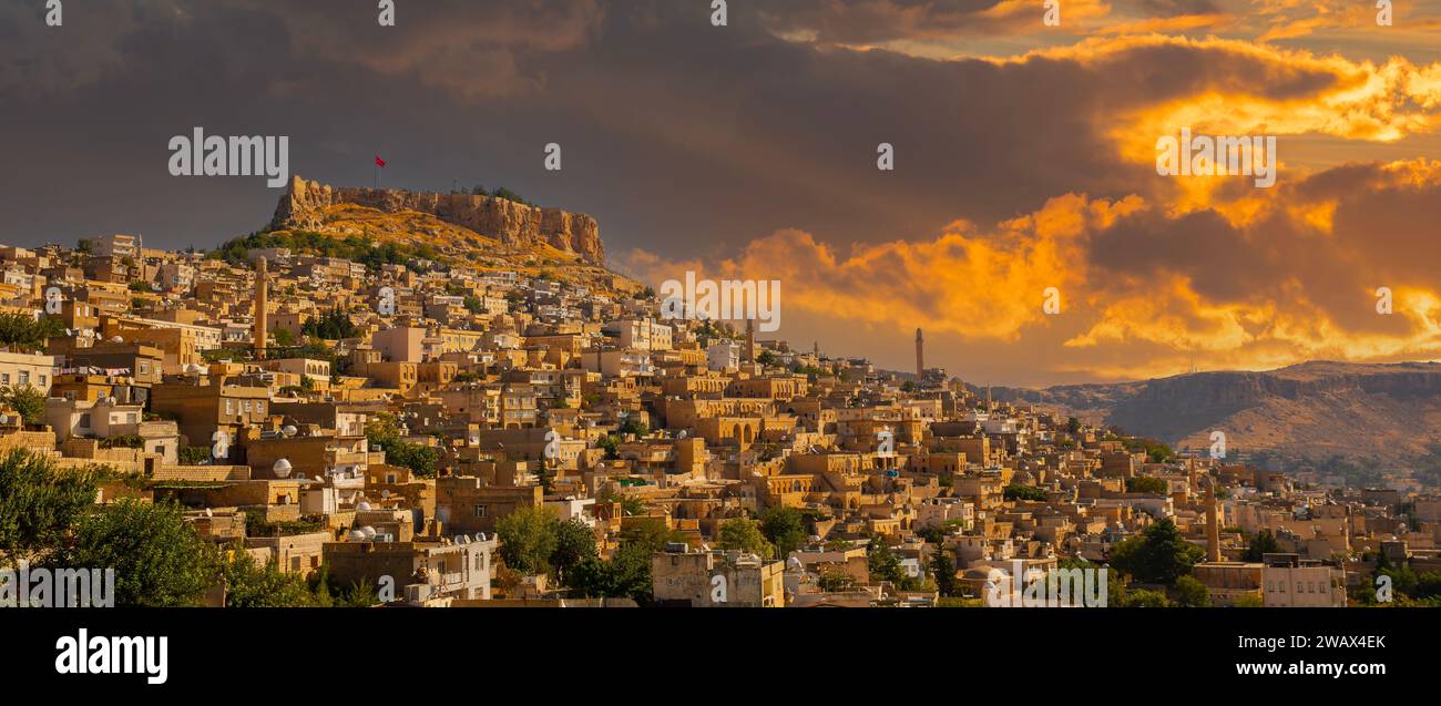 Ancient and stone houses of Old Mardin (Eski Mardin) with Mardin Castle ...