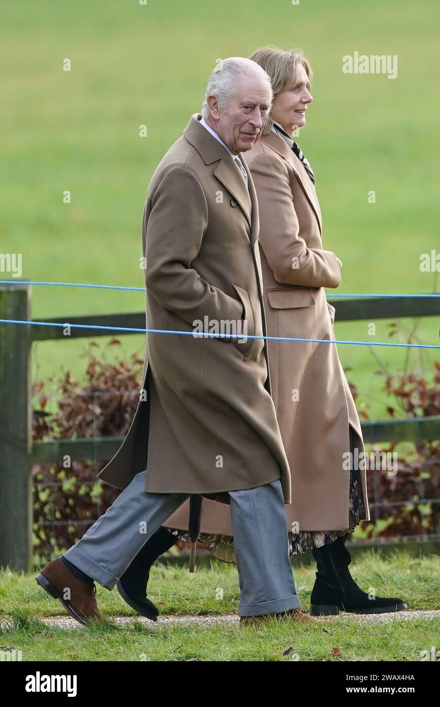 King Charles III arrives to attend a Sunday church service at St Mary ...