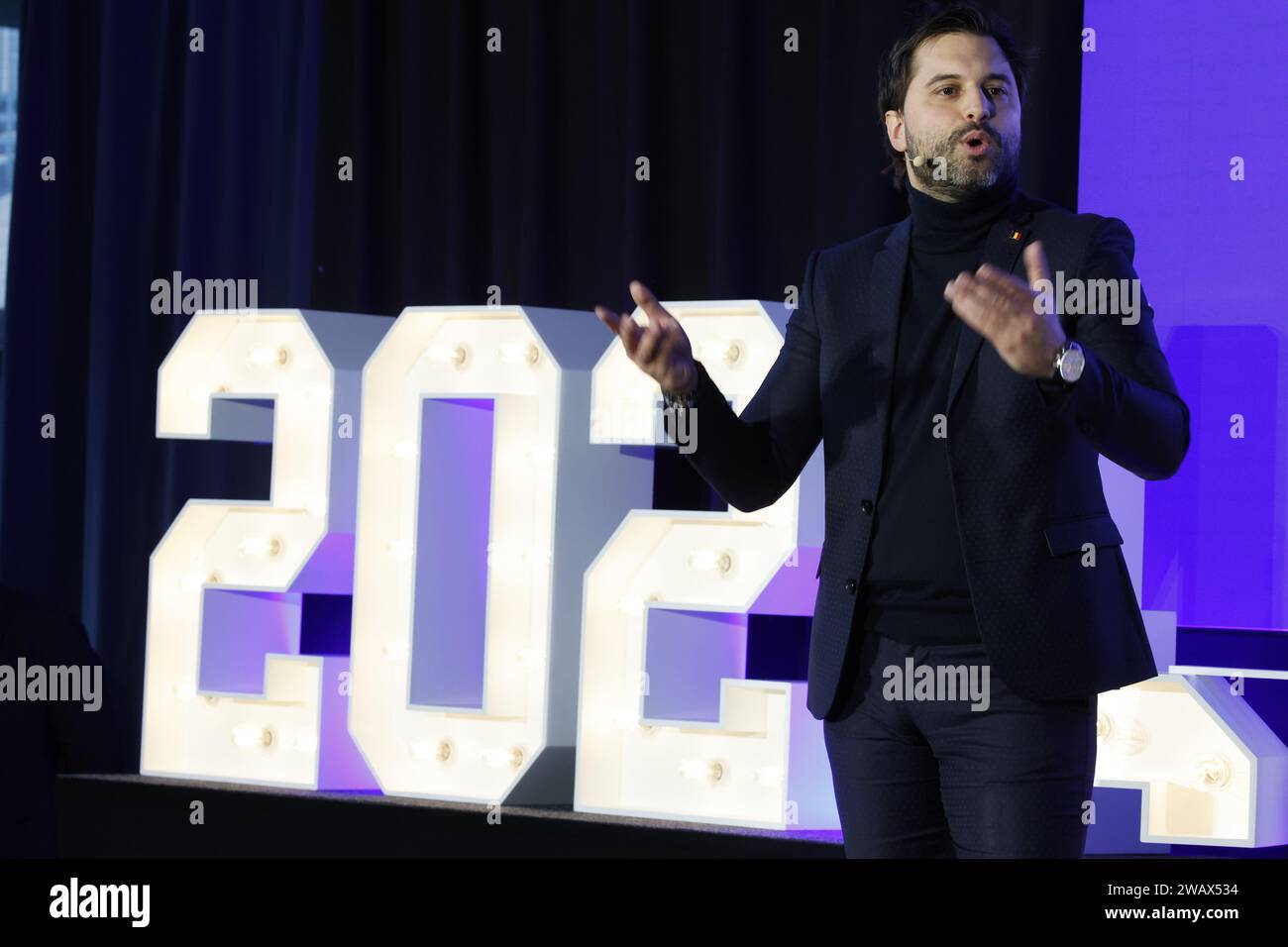 MR chairman Georges-Louis Bouchez delivers a speech at the national New ...