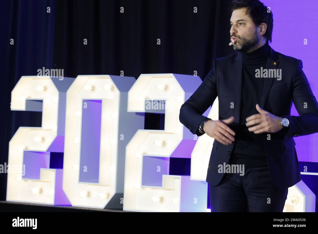 MR chairman Georges-Louis Bouchez delivers a speech at the national New ...