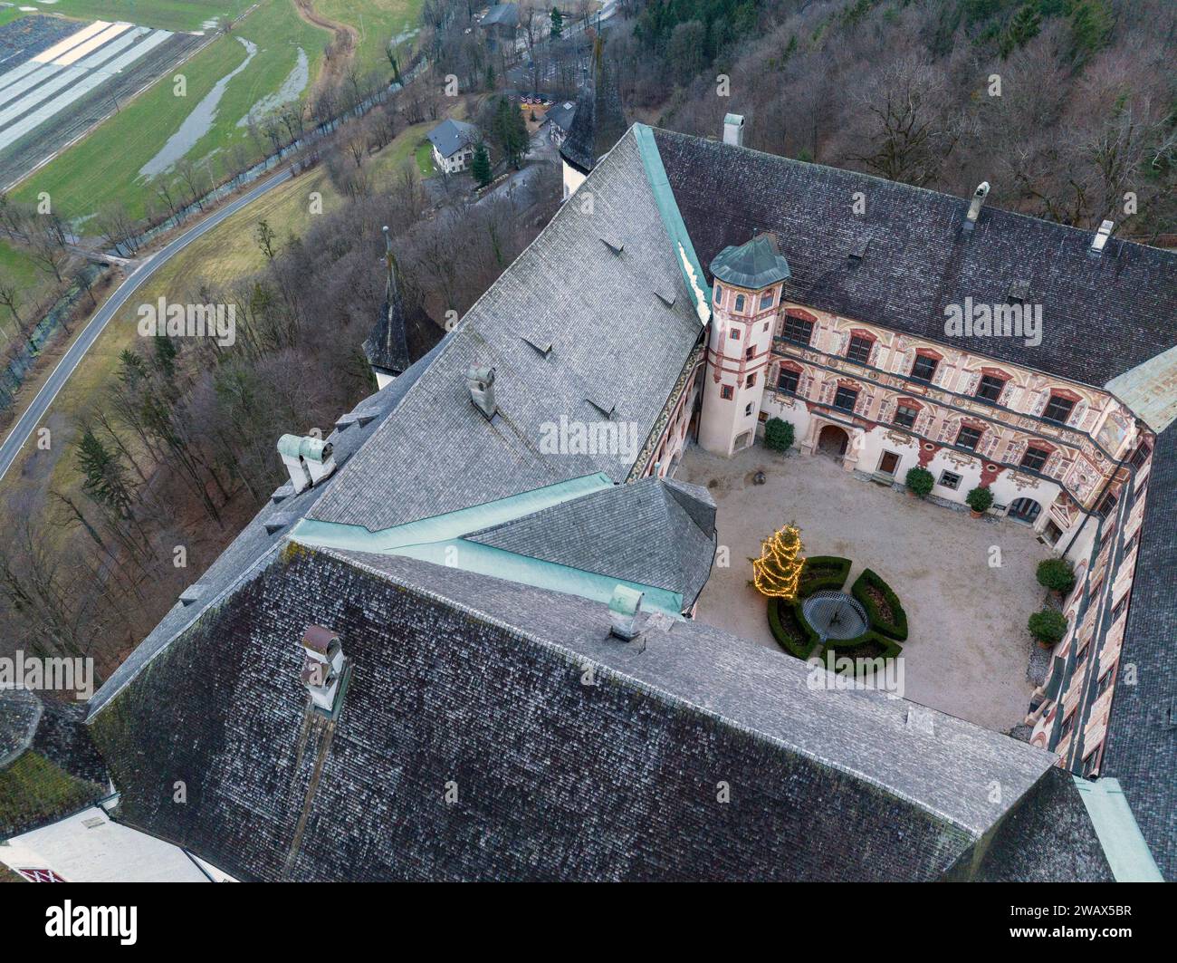 Tratzberg Castle in Tyrol, Austria. Aerial Drone View at winter ...