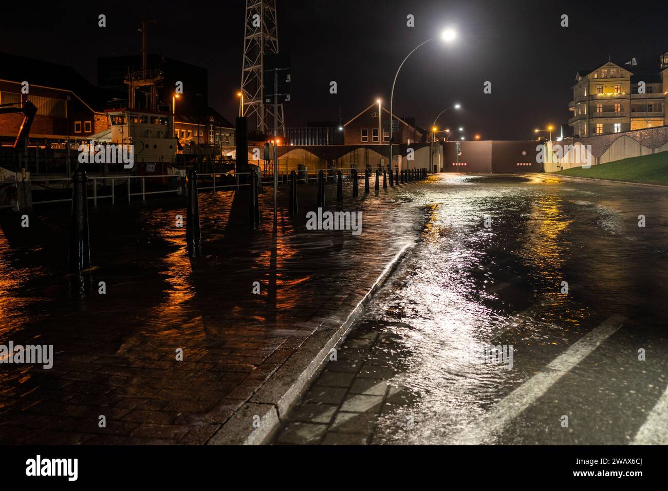 closed flood gate seen from the waterside during storm surge in ...