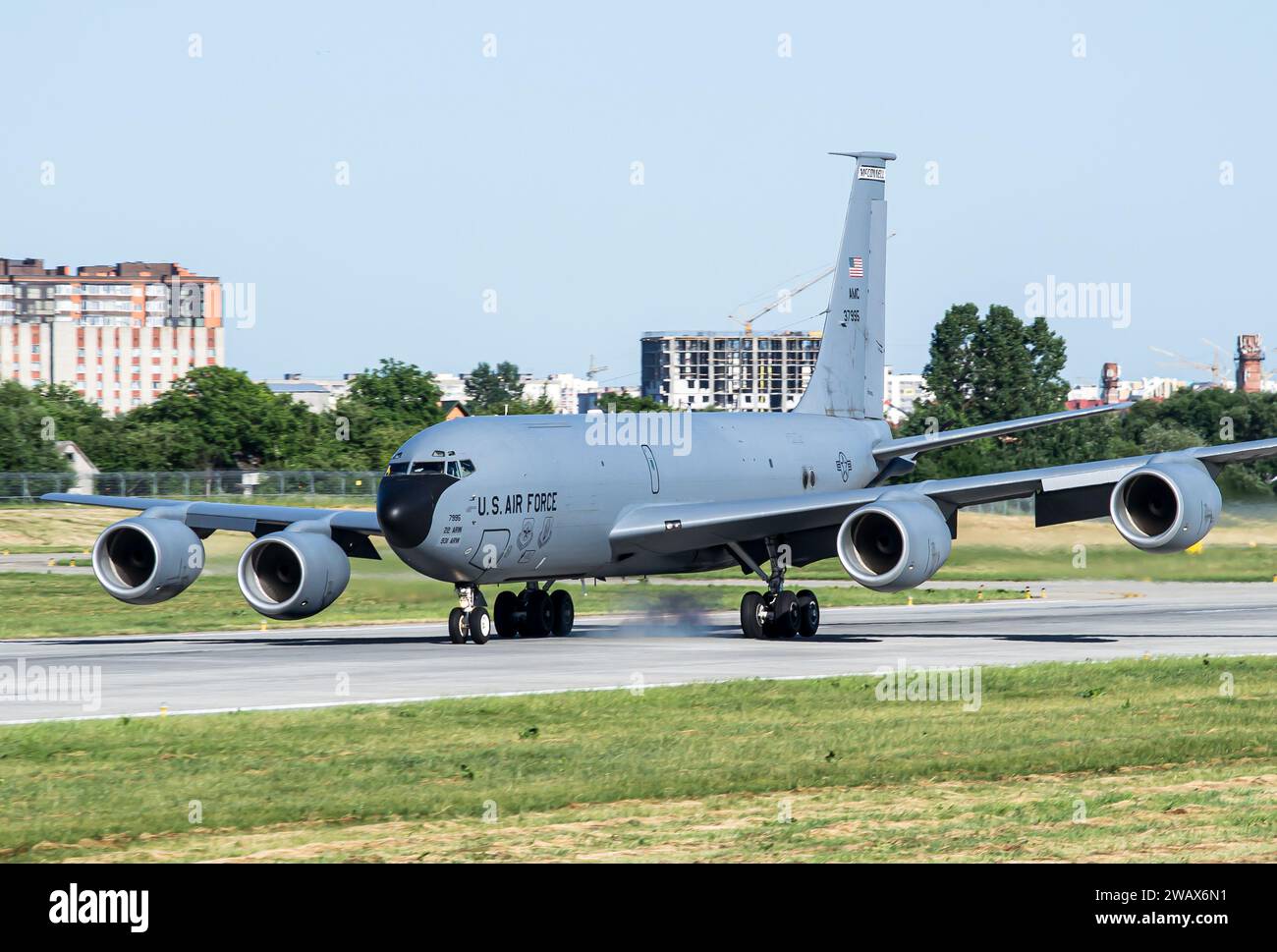 US Air Force Boeing KC-135 Stratotanker landing in Lviv after a training flight Stock Photo - Alamy