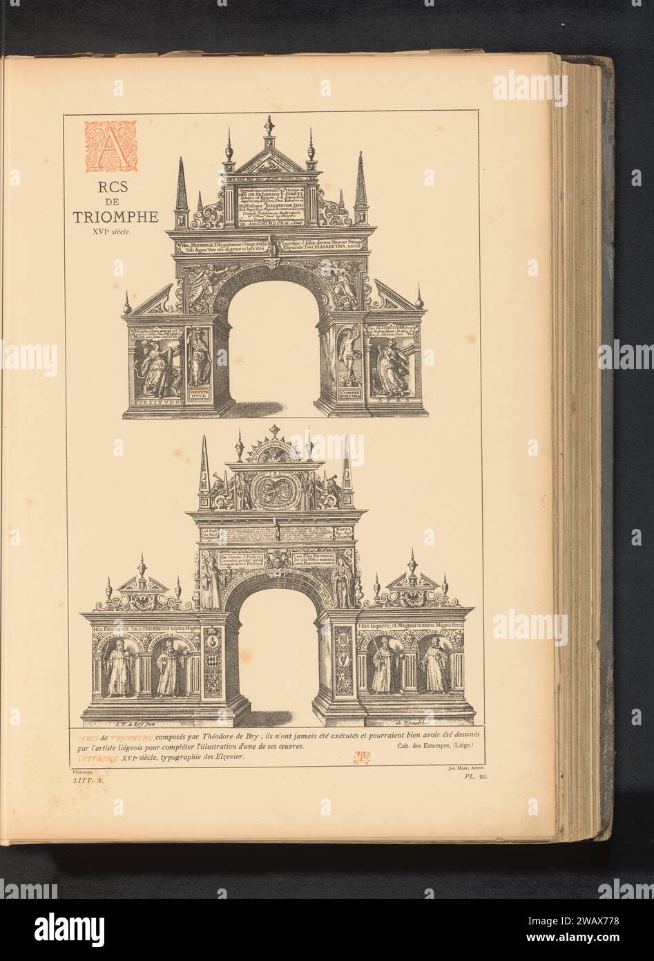 Reproduction of a design of a front and back of a triumphal arch by ...