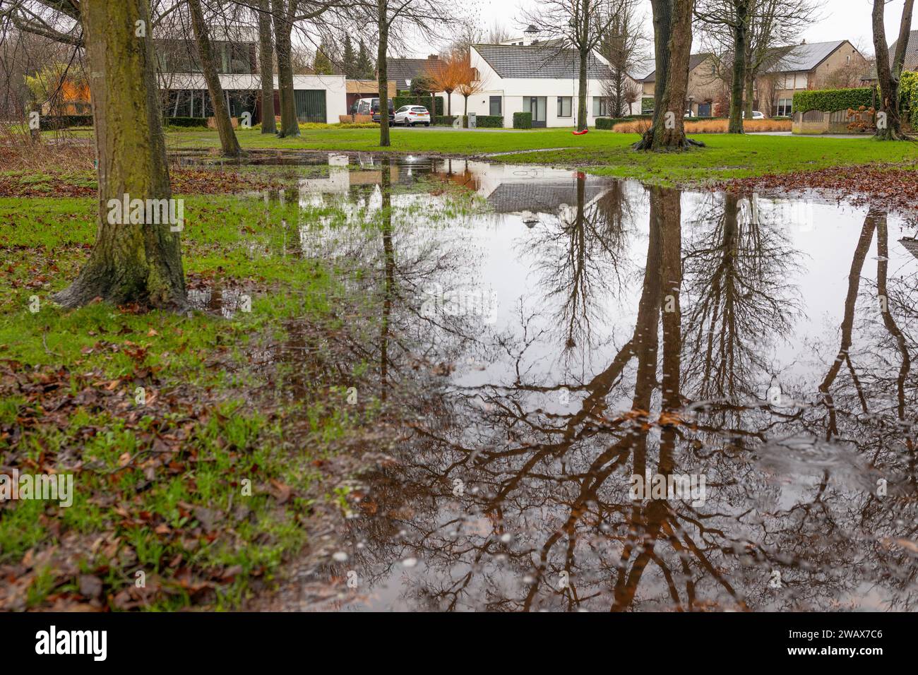 Extreme rainfall in the Netherlands in December 2023 with flooded park ...