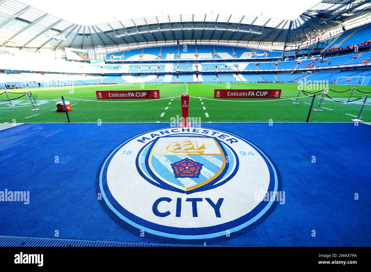 A general view of the Manchester City club crest in the stadium ahead ...