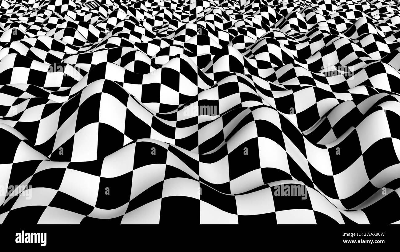 Wave Black and white squares in a checkerboard pattern 3d render Stock ...