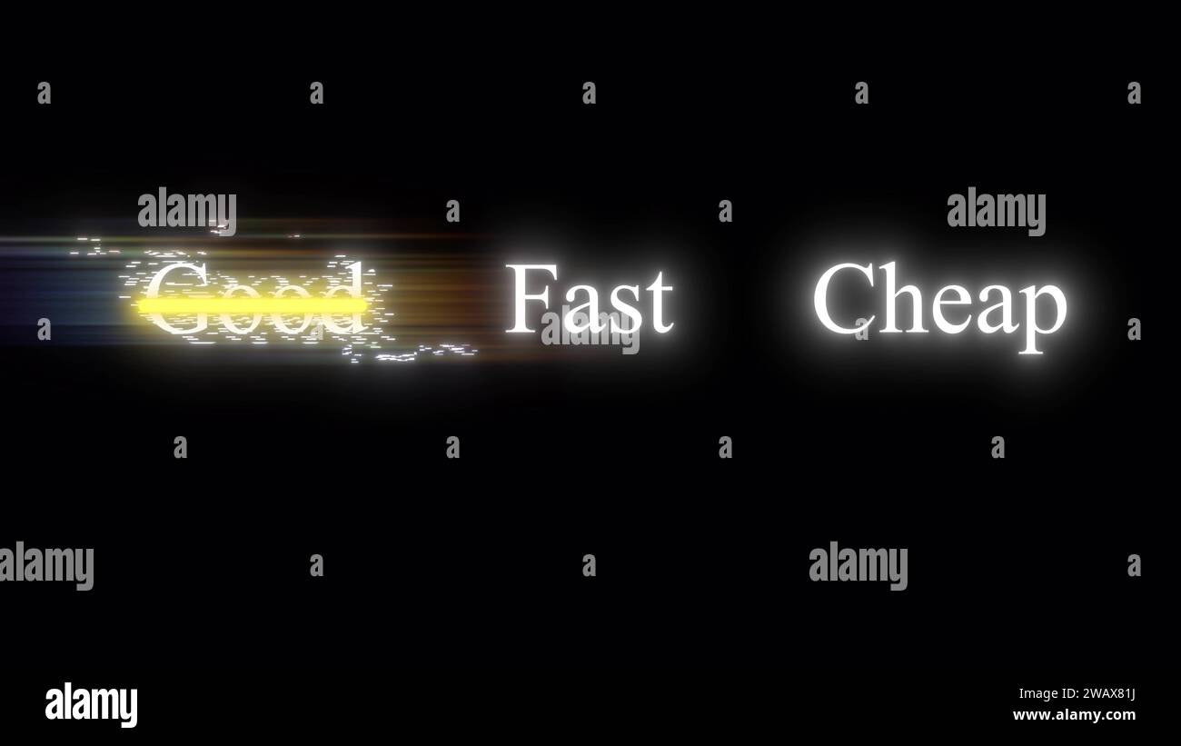 Glitch good fast cheap concept 3d render Stock Photo - Alamy