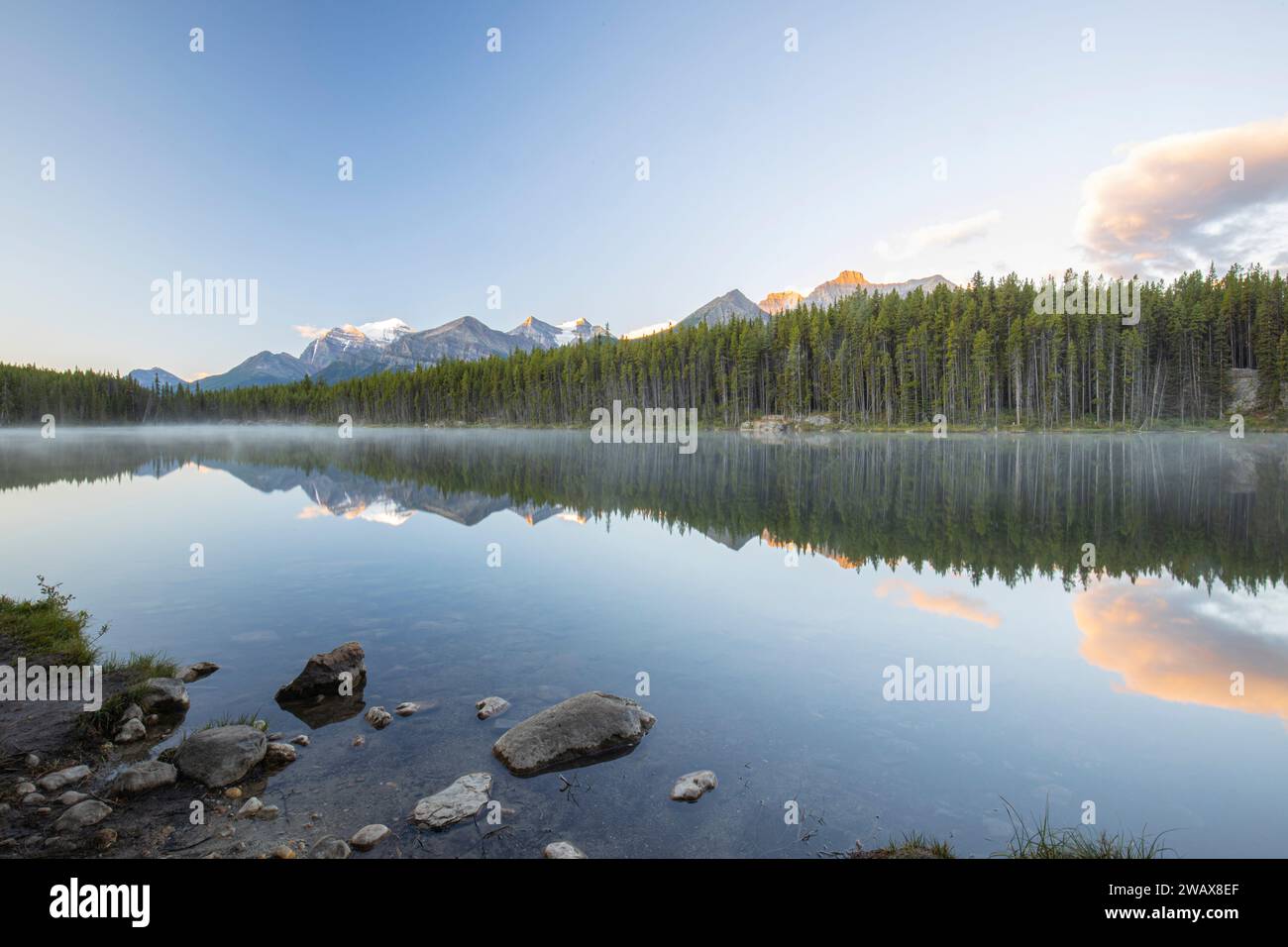 A scenic view of Herbert Lake in Banff National Park, Canada Stock ...