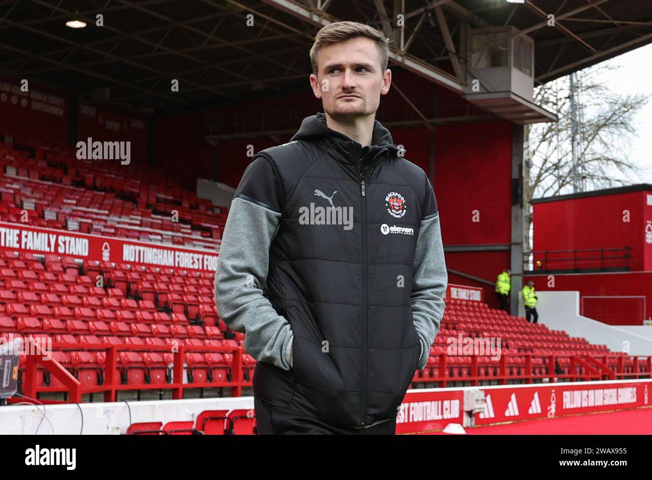 Nottingham, UK. 07th Jan, 2024. Callum Connolly of Blackpool arrives ...
