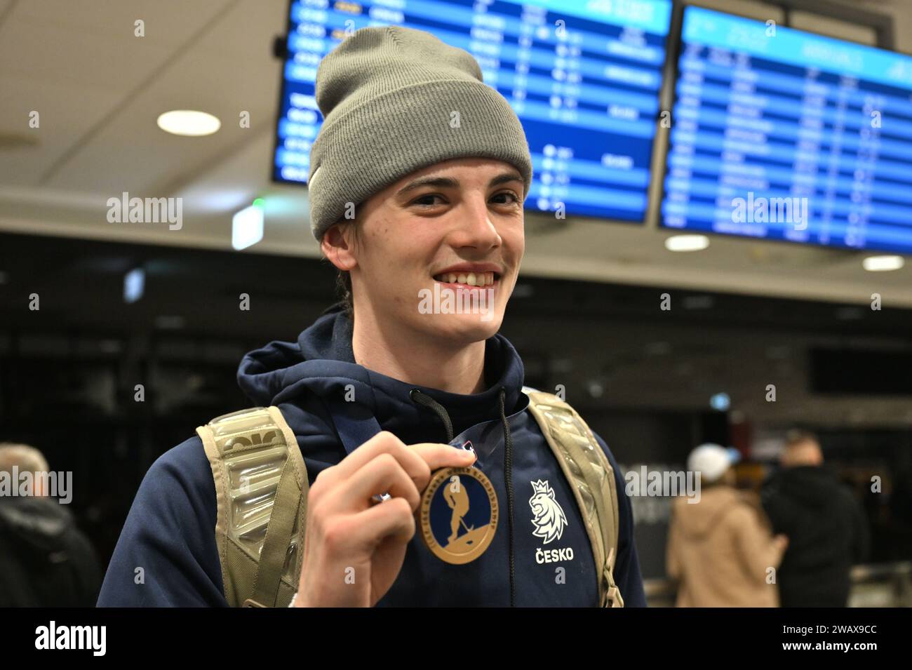 Prague, Czech Republic. 07th Jan, 2024. Goalkeeper Jakub Vondras poses ...