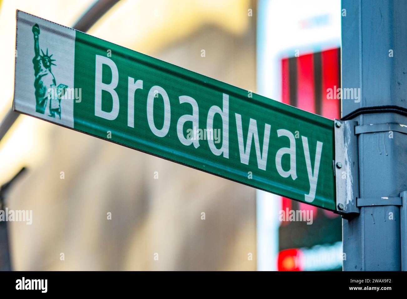 A sign indicating the famous Broadway street which is part of a ...
