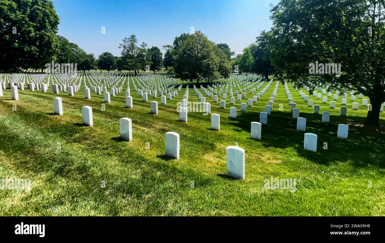 Huge rows of tombs with white marble tombstones at Arlington National ...