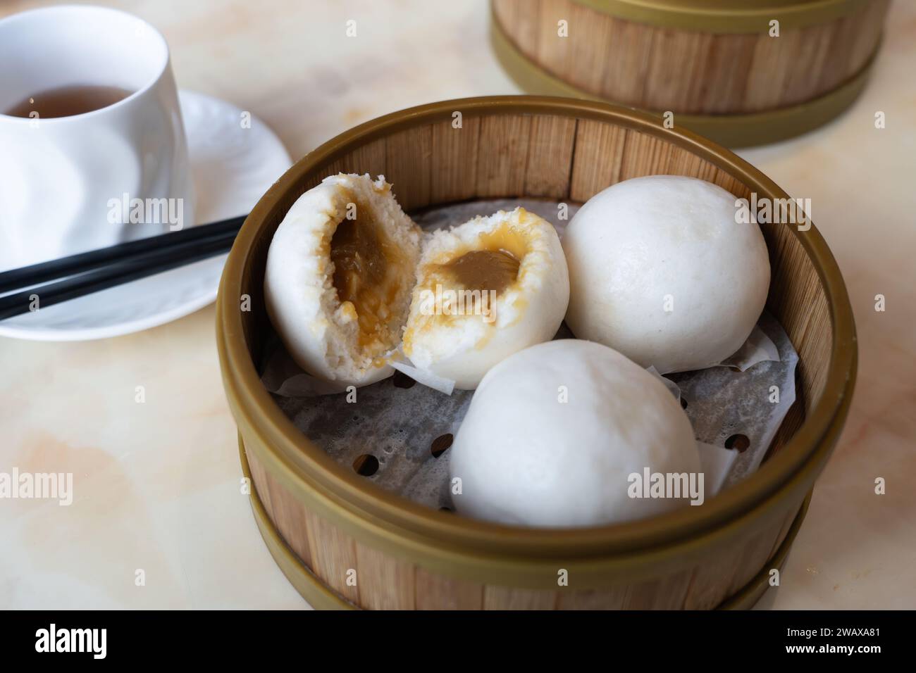 Cantonese dim sum - lin yong (or yung) bao buns filled with lotus seed ...