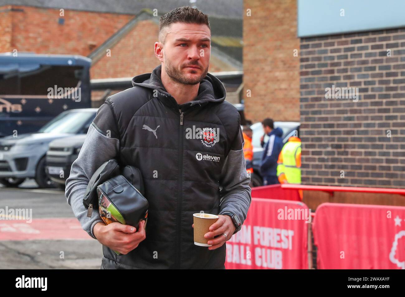 Richard O'Donnell of Blackpool arrives ahead of the Emirates FA Cup ...
