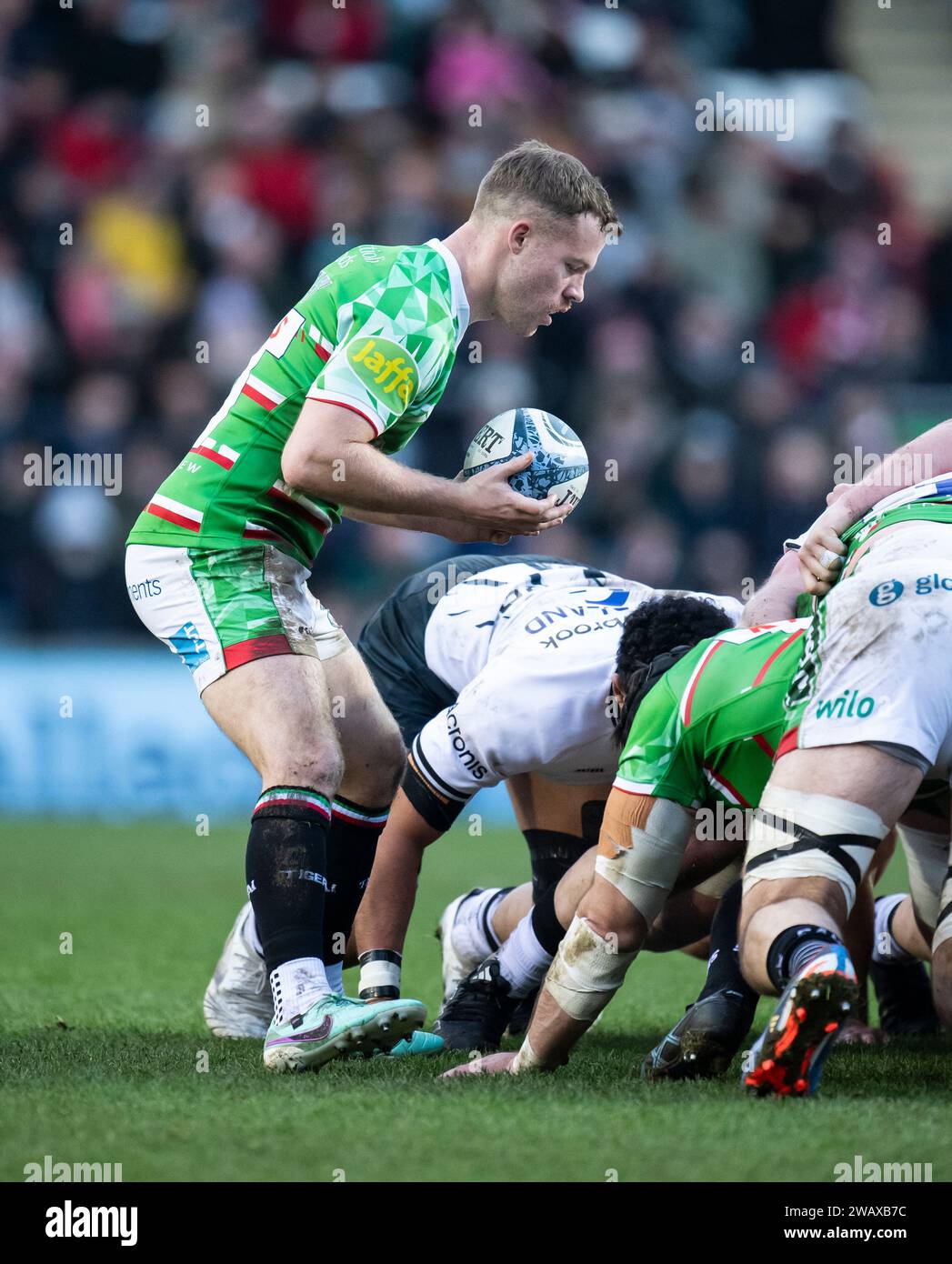 Leicester Tigers Tom Whiteley in action during the Leicester Tigers vs ...