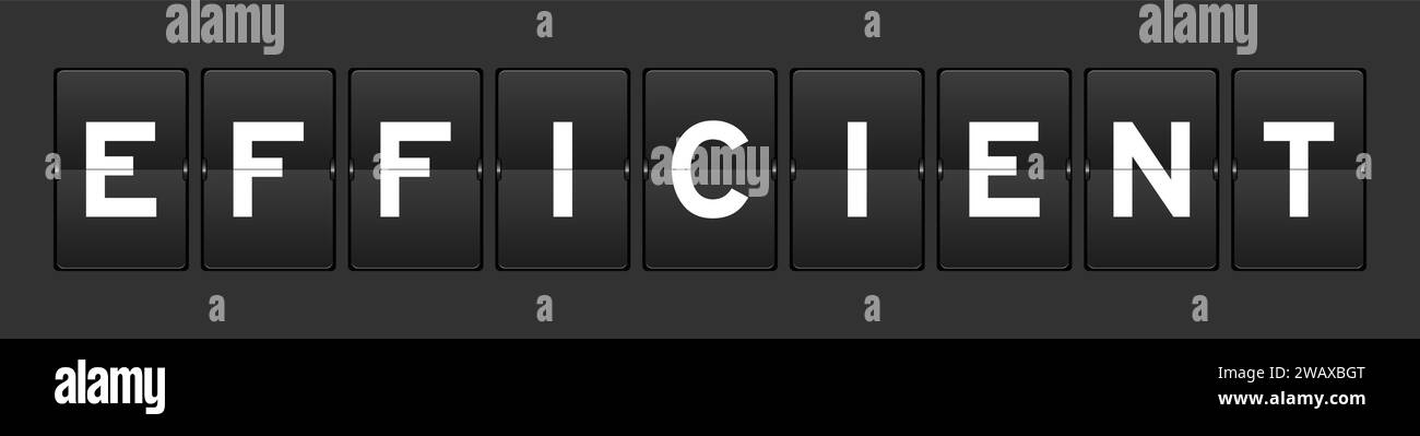 Black color analog flip board with word efficient on gray background ...