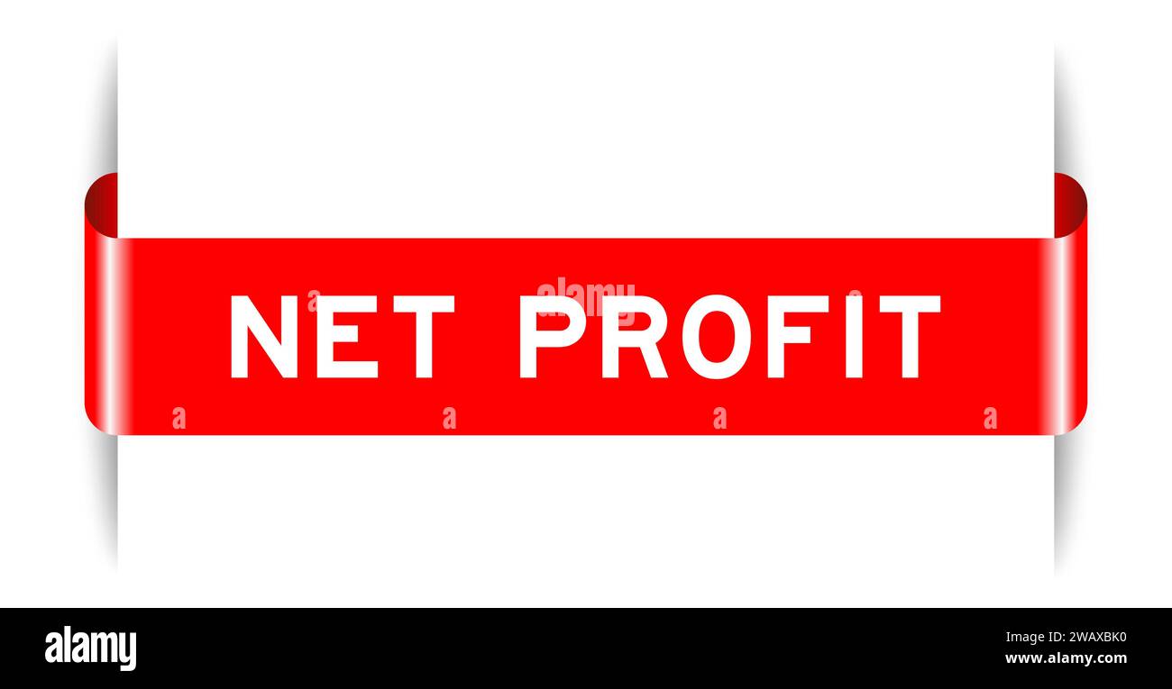 Red color inserted label banner with word net profit on white ...