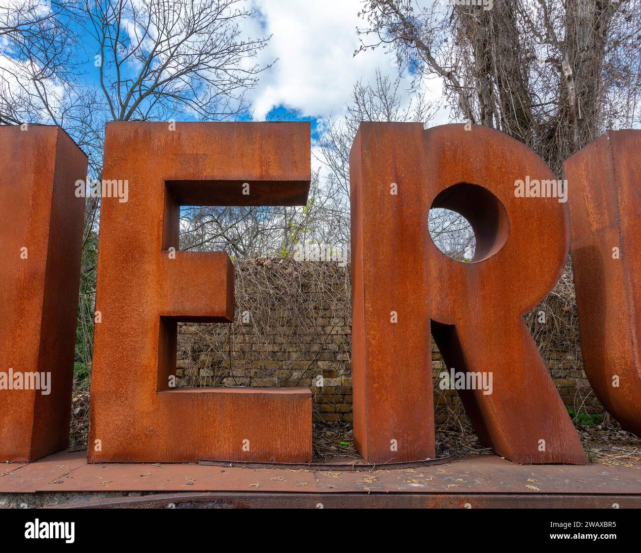Rusty Letters On A Work Of Art In The Gleisdreieck Park, Berlin ...