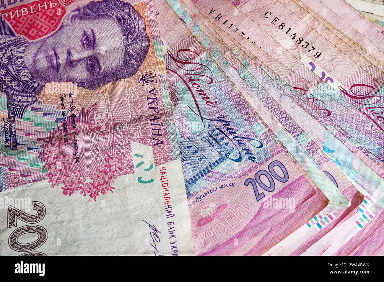 Ukrainian money is portrayed in all its richness through a close-up ...
