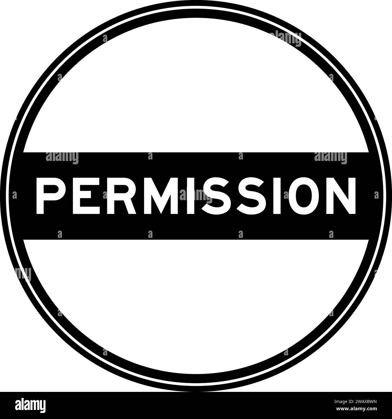 Black color round seal sticker in word permission on white background ...