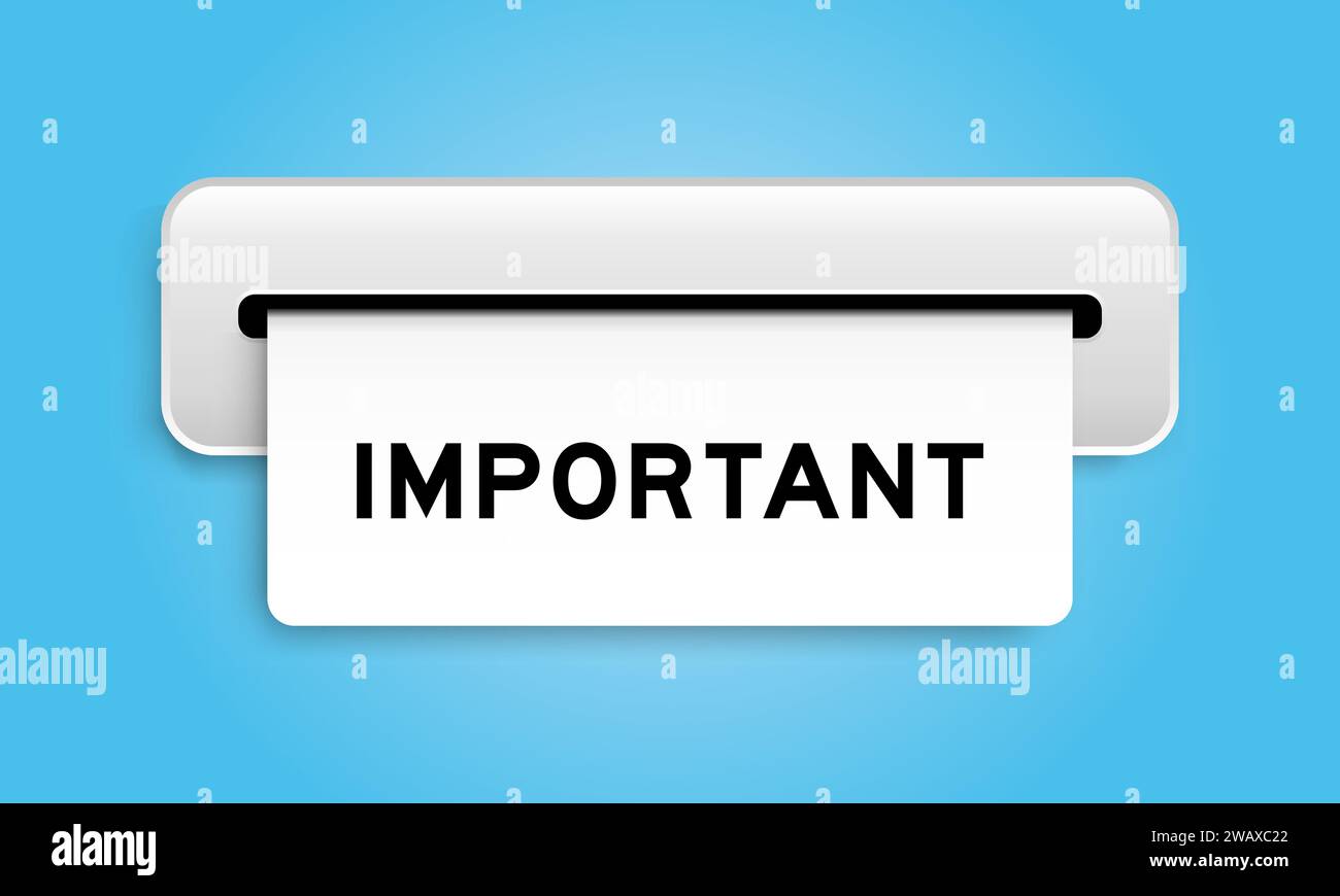 White coupon banner with word important from machine on blue color ...