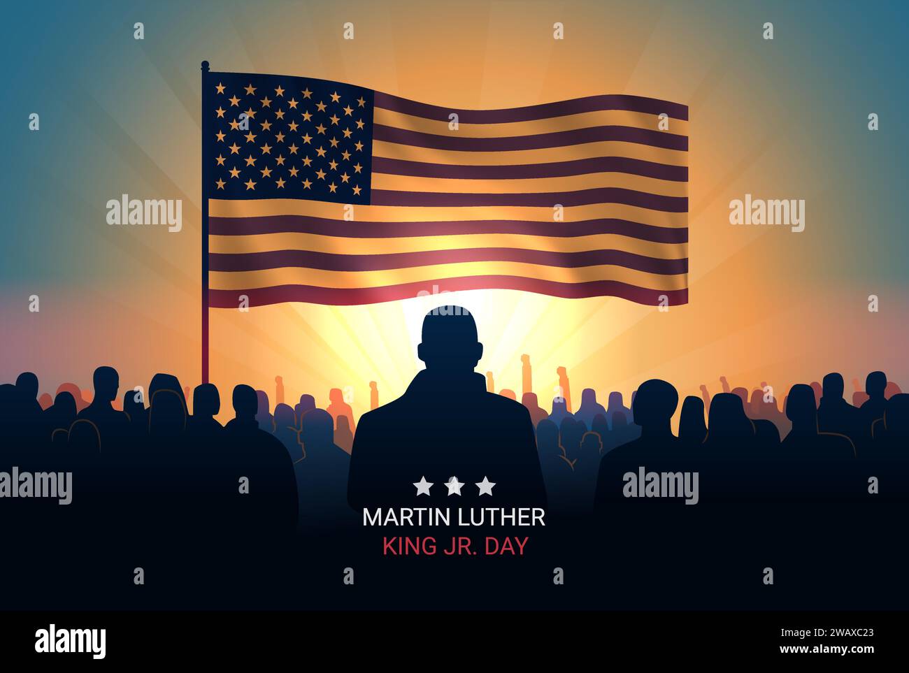 Martin Luther King Jr. Day black man and USA flag MLK banner horizontal ...