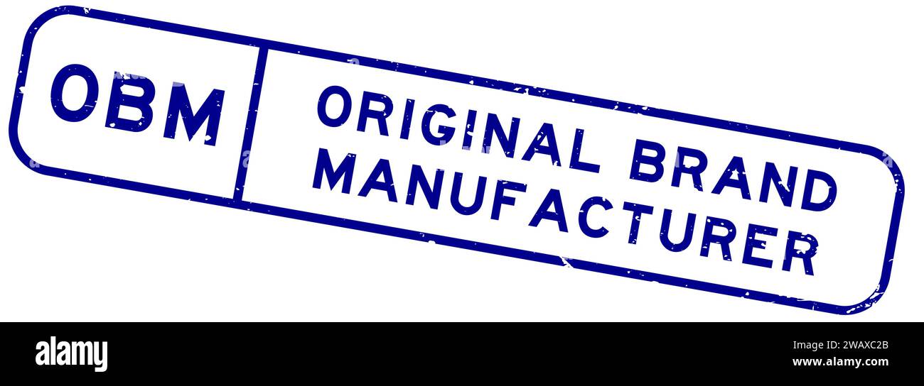 Grunge blue OBM Original brand manufacturer word square rubber seal ...