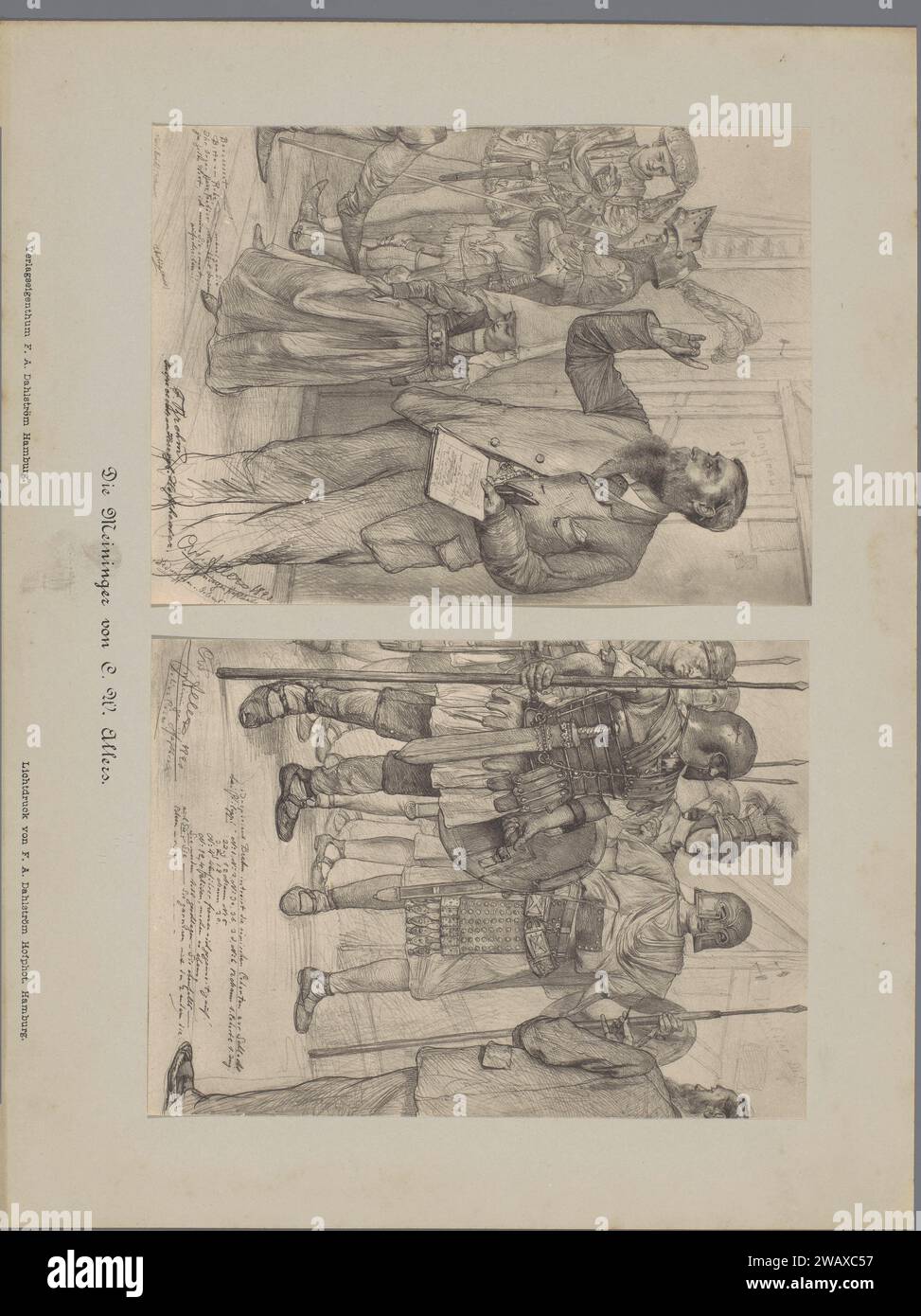 Two photo productions of drawings, representing inspection Brehms ...