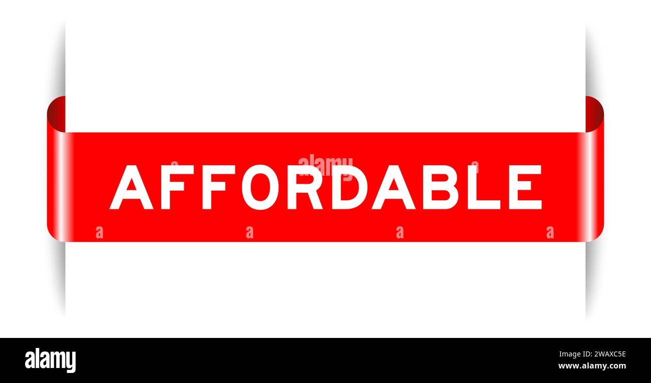 Red color inserted label banner with word affordable on white ...