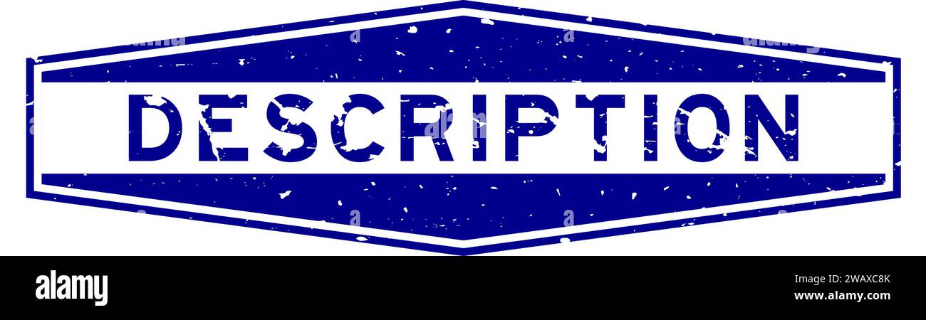 Grunge blue description word hexagon rubber seal stamp on white ...