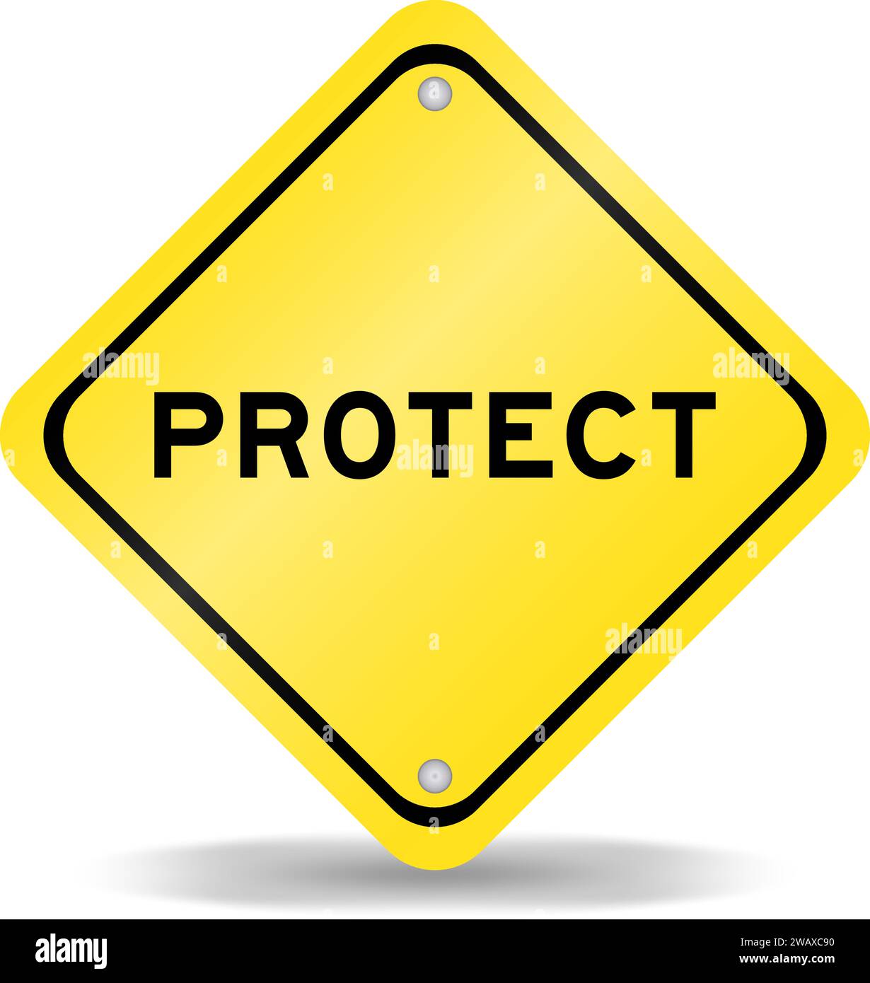 Yellow color transportation sign with word protect on white background ...