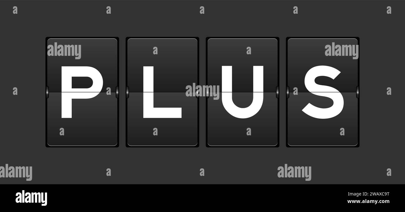 Black color analog flip board with word plus on gray background Stock ...