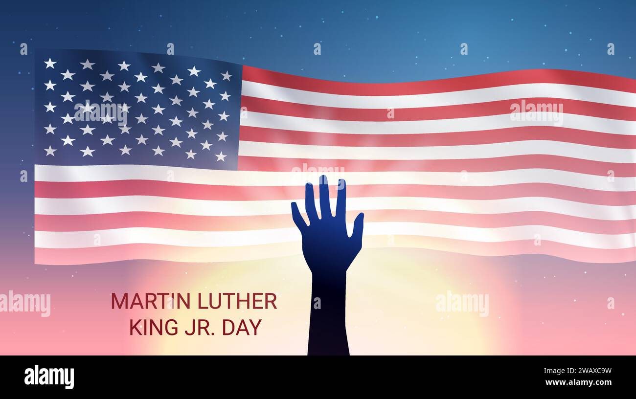 Martin Luther King Jr. Day black man and USA flag MLK banner horizontal ...