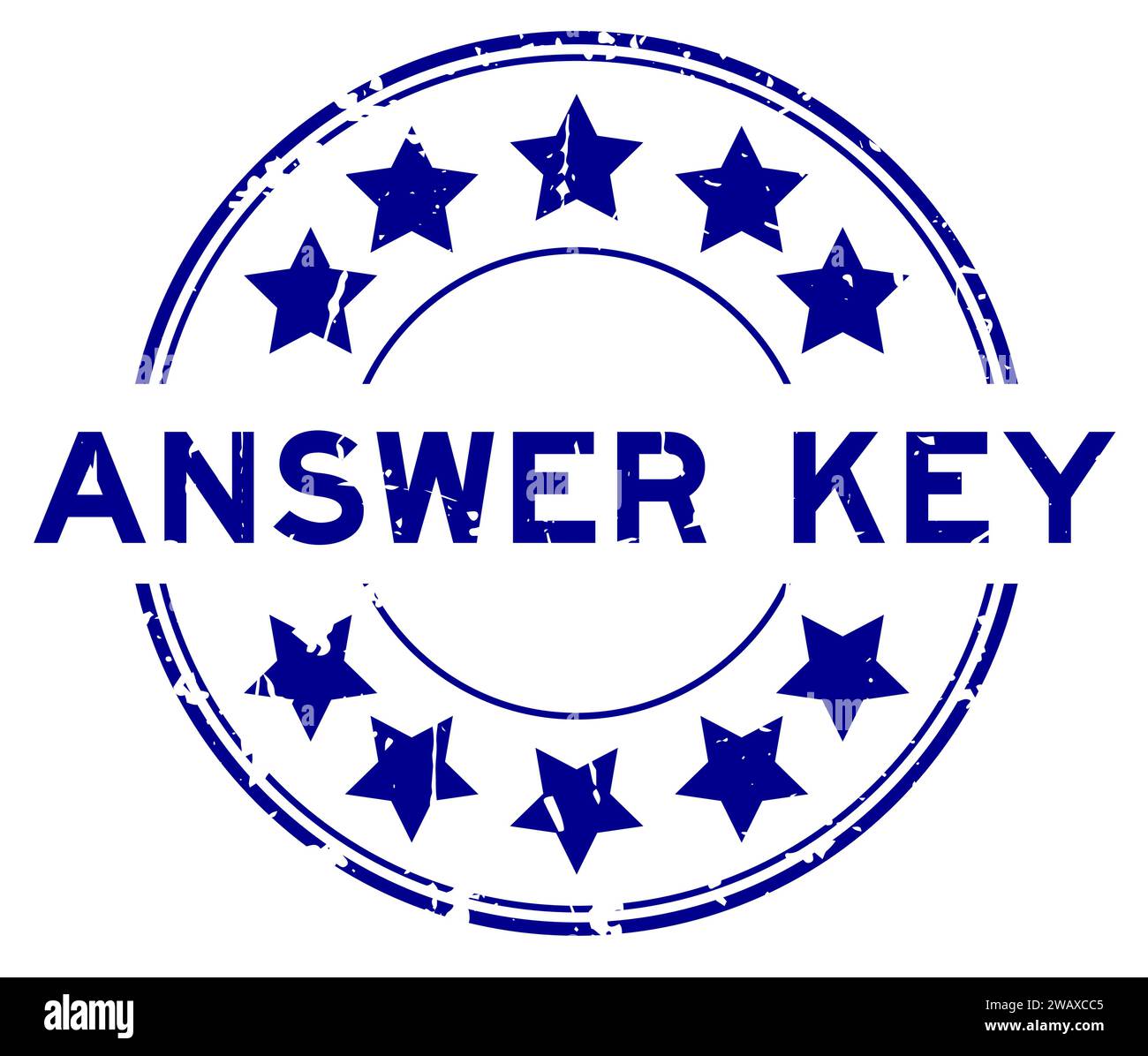Grunge blue answer key word round rubber seal stamp on white background ...