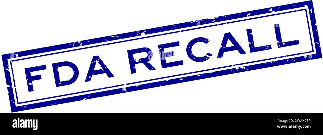 Grunge blue FDA recall word square rubber stamp in white background ...