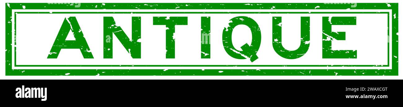 Grunge green antique word square rubber seal stamp on white background ...