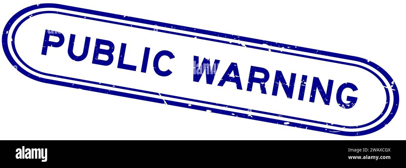 Grunge blue public warning word rubber seal stamp on white background ...