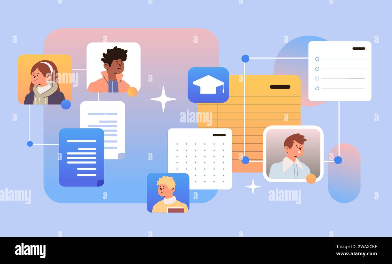 mix race students discussing during virtual meeting on online platform ...