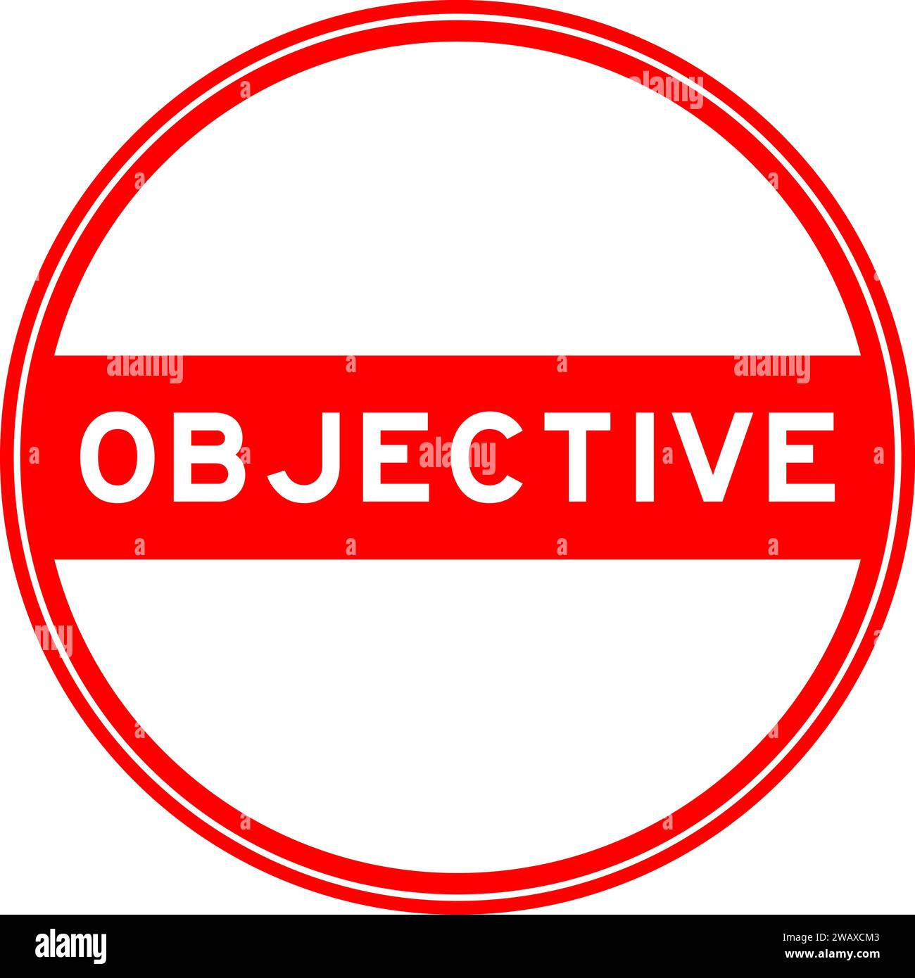Red color round seal sticker in word objective on white background ...