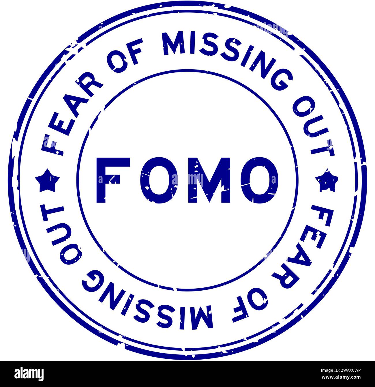 Grunge blue FOMO fear of missing out word round rubber seal stamp on ...