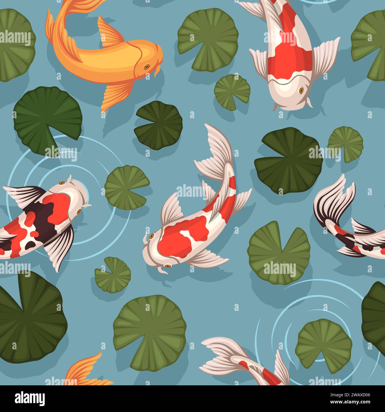 Decorative koi fish seamless pattern. Japanese spotted carps, repeated ...