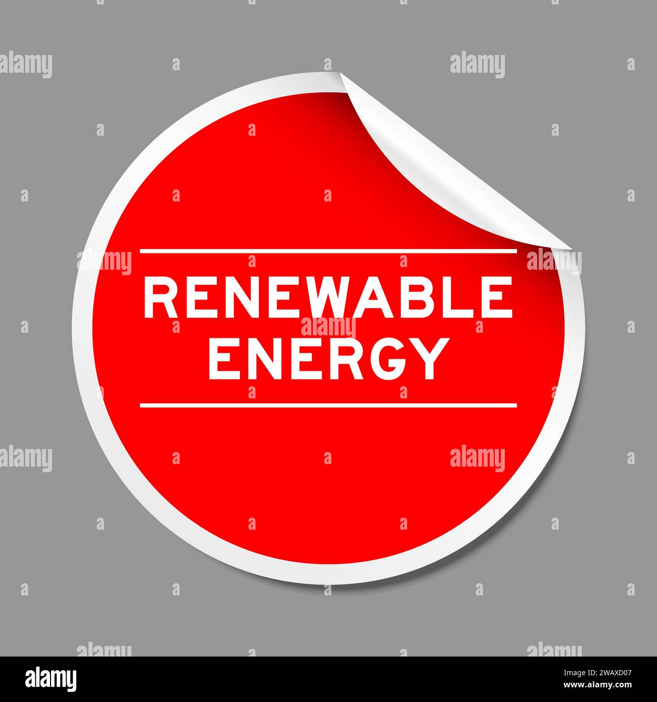 Red color peel sticker label with word renewable energy on gray ...