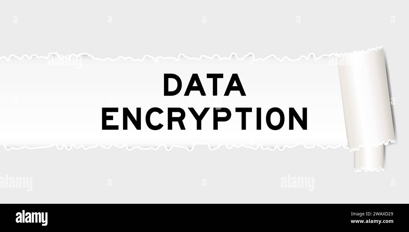 Ripped gray paper background that have word data encryption under torn ...