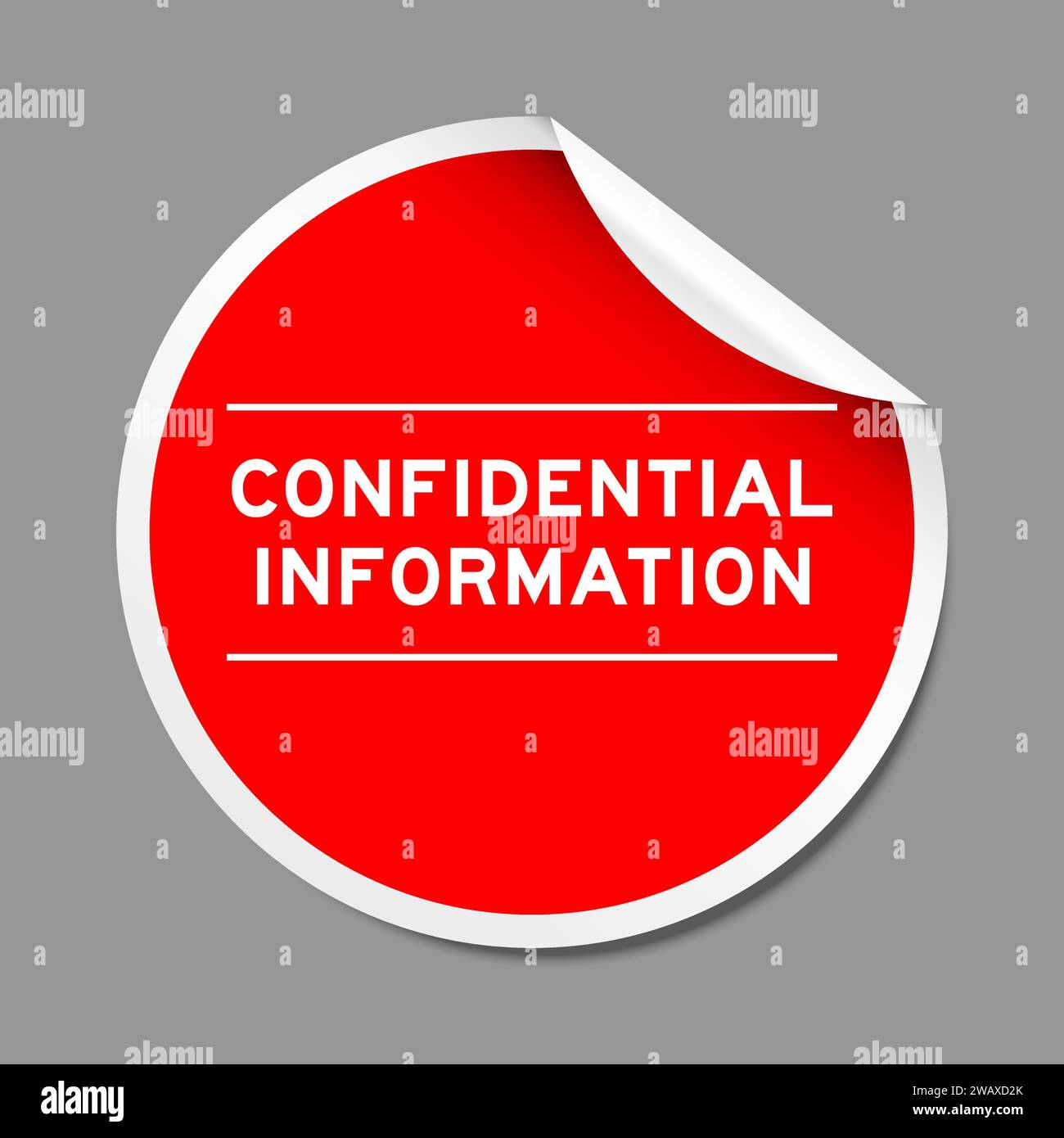 Red color peel sticker label with word confidential information on gray ...