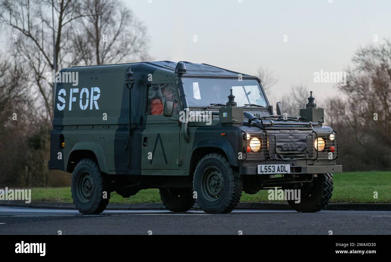 Stony Stratford,UK Jan 1st 2024. 1994 military Land Rover Defender ...